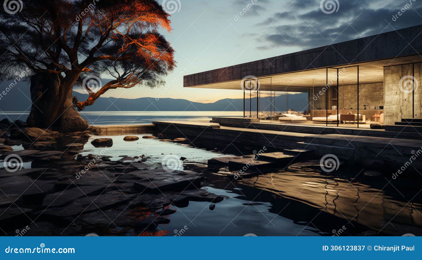 Concrete Structure Near Water at Night Stock Image - Image of dawn ...