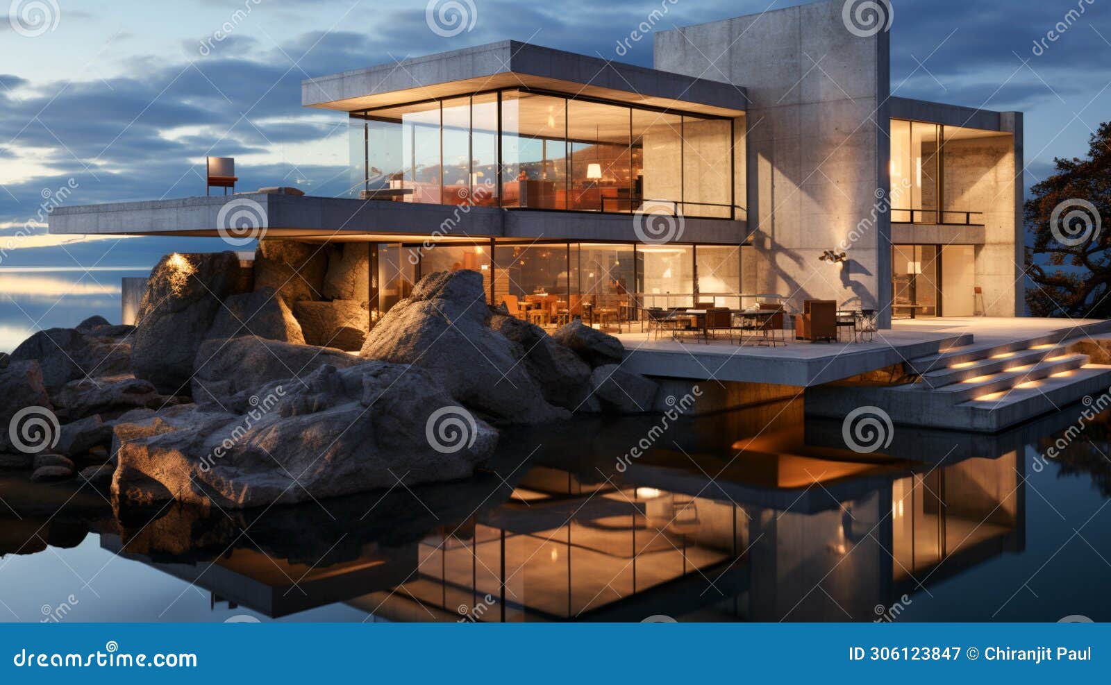 Concrete Structure Near Water at Night Stock Image - Image of blue ...