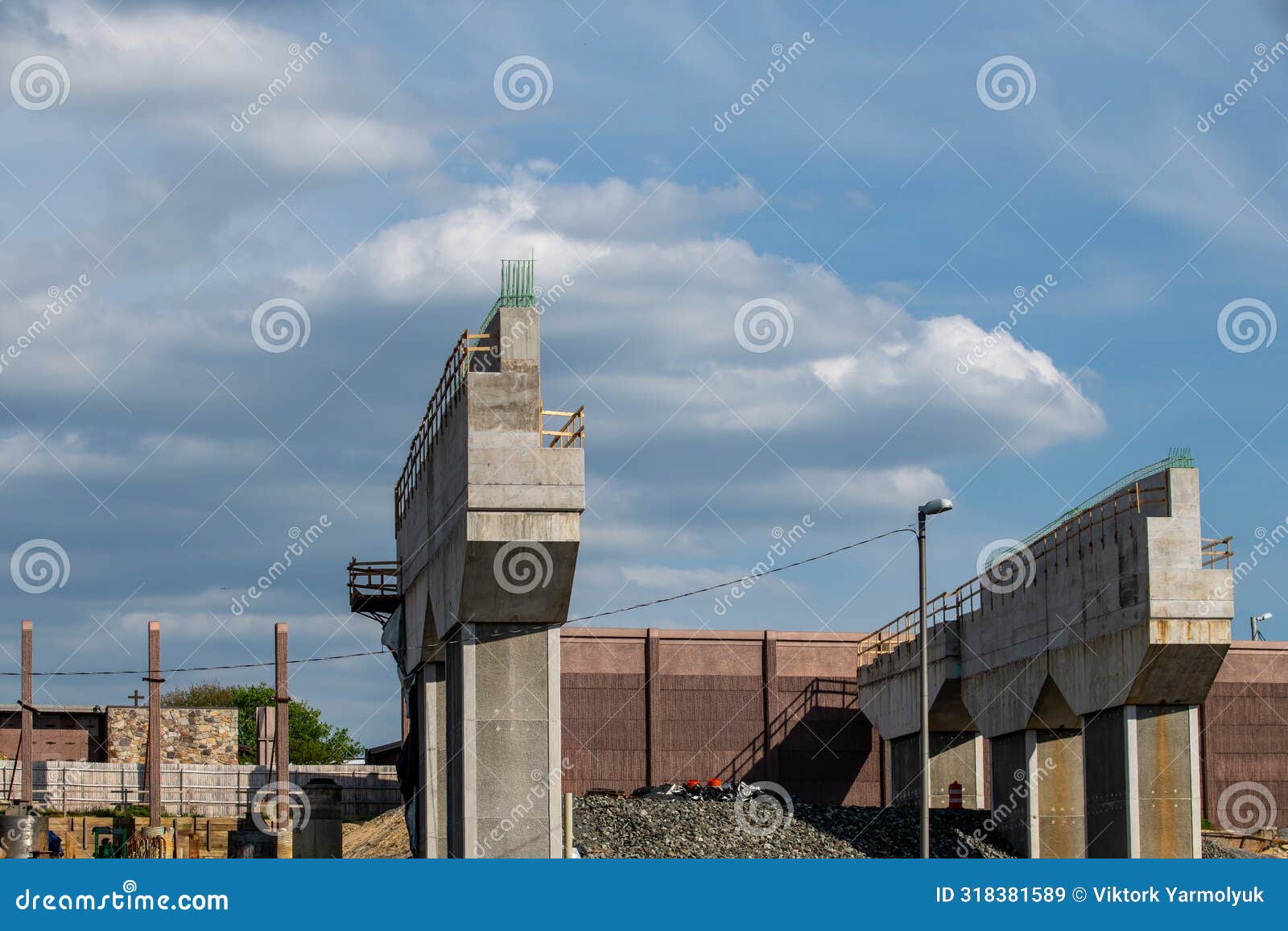 Concrete Support for a New Bridge Stock Image - Image of urban, metal ...