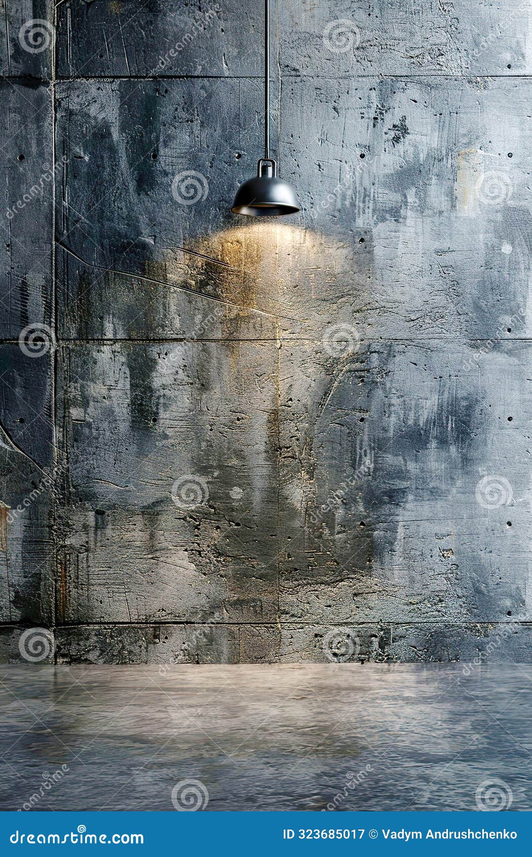 Concrete Tile Empty Wall and Black Pendant Light. Empty Room with ...