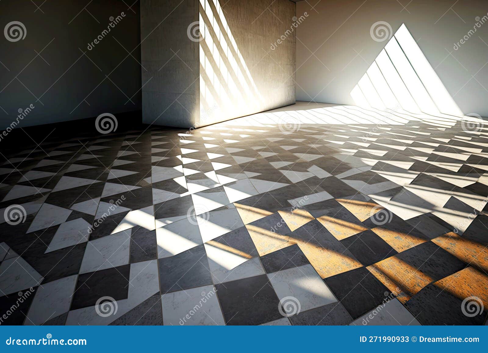 Concrete Tile Floor with Sette Rays of Sunshine and Shade Stock ...
