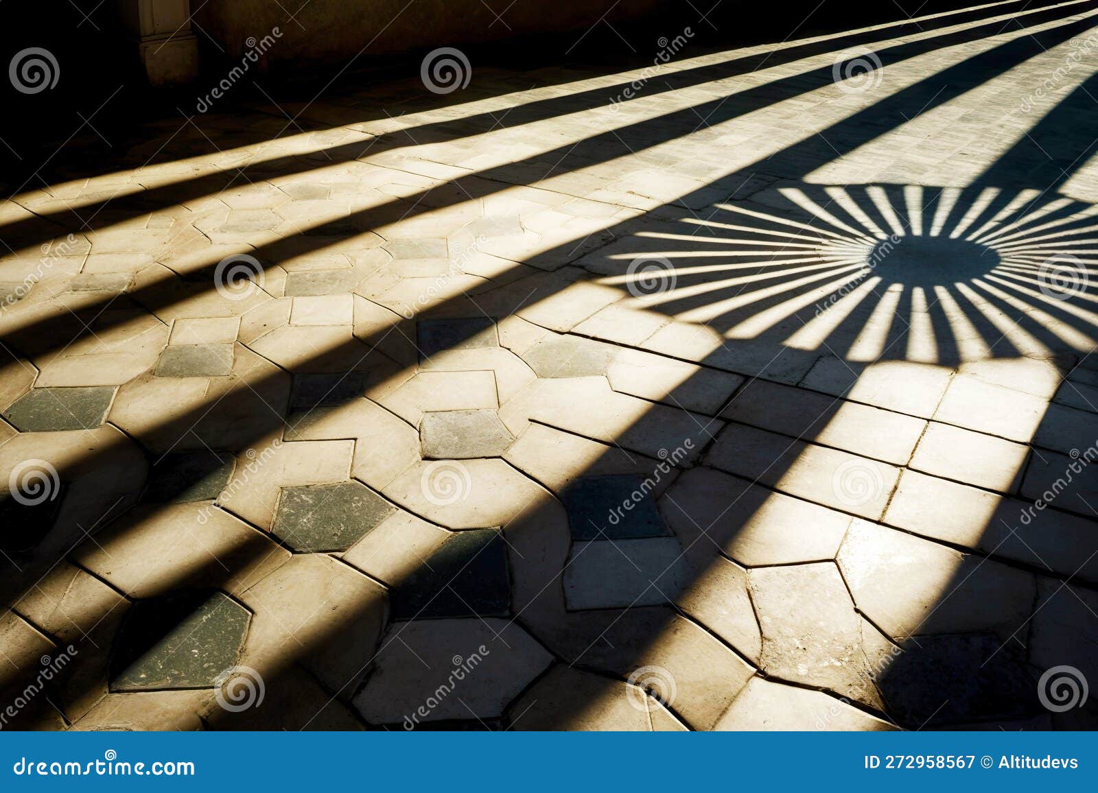 Concrete Tile Floor with Sette Rays of Sunshine and Shade Stock ...