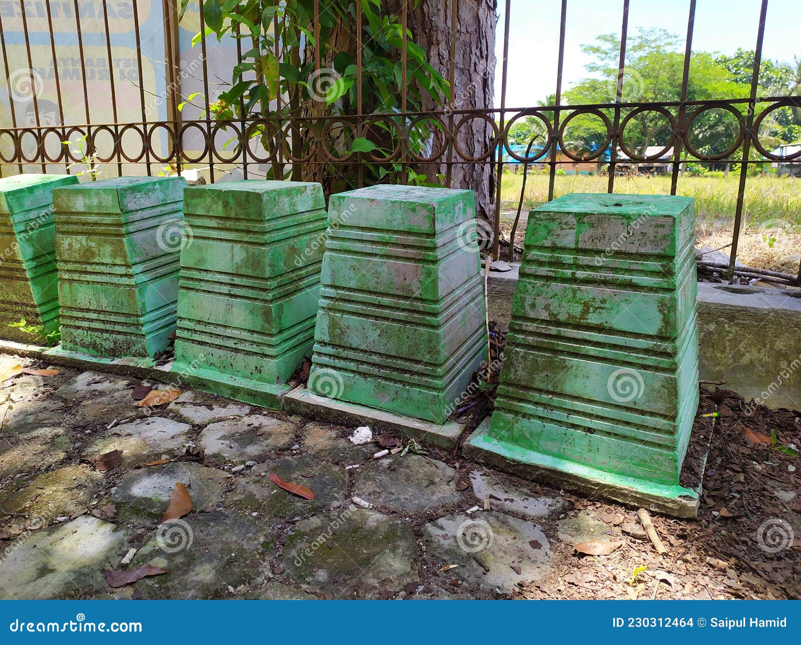 Concrete To Install the Flagpole Stock Photo - Image of grass, fence ...