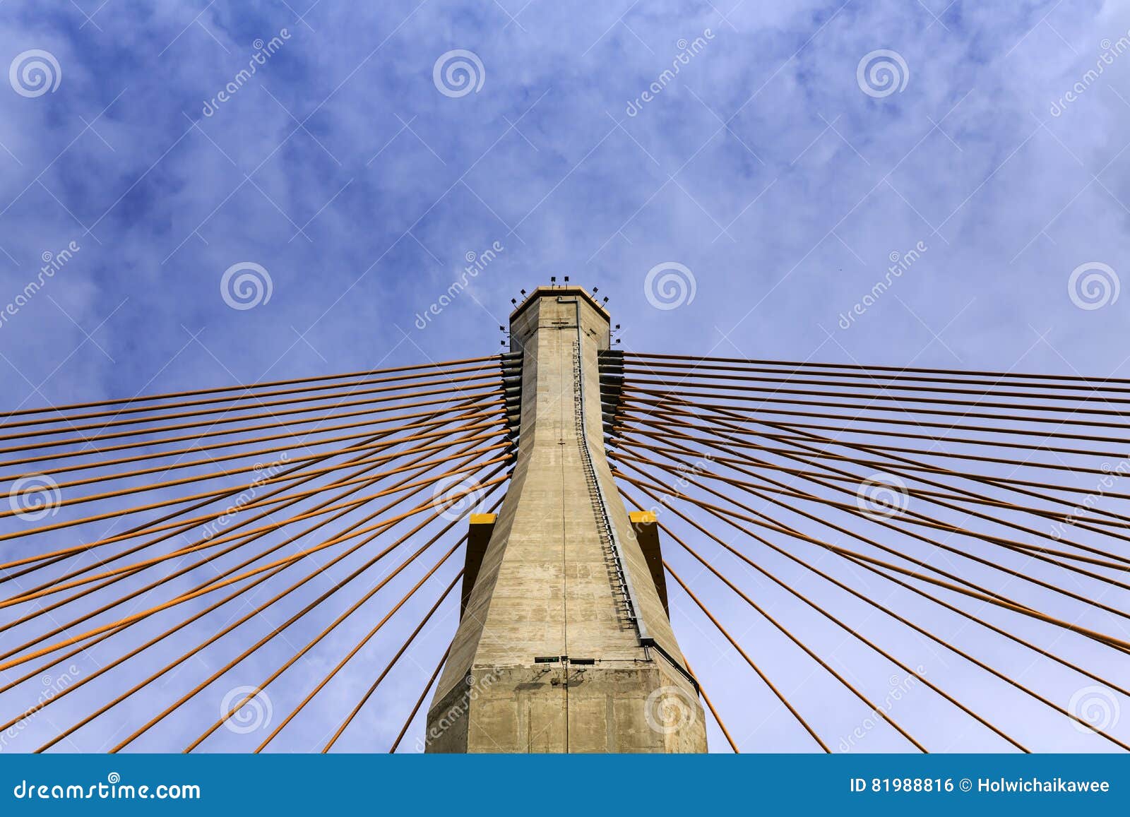 Concrete Tower and Cable Bridge with Cloud and Blue Sky Stock Photo ...