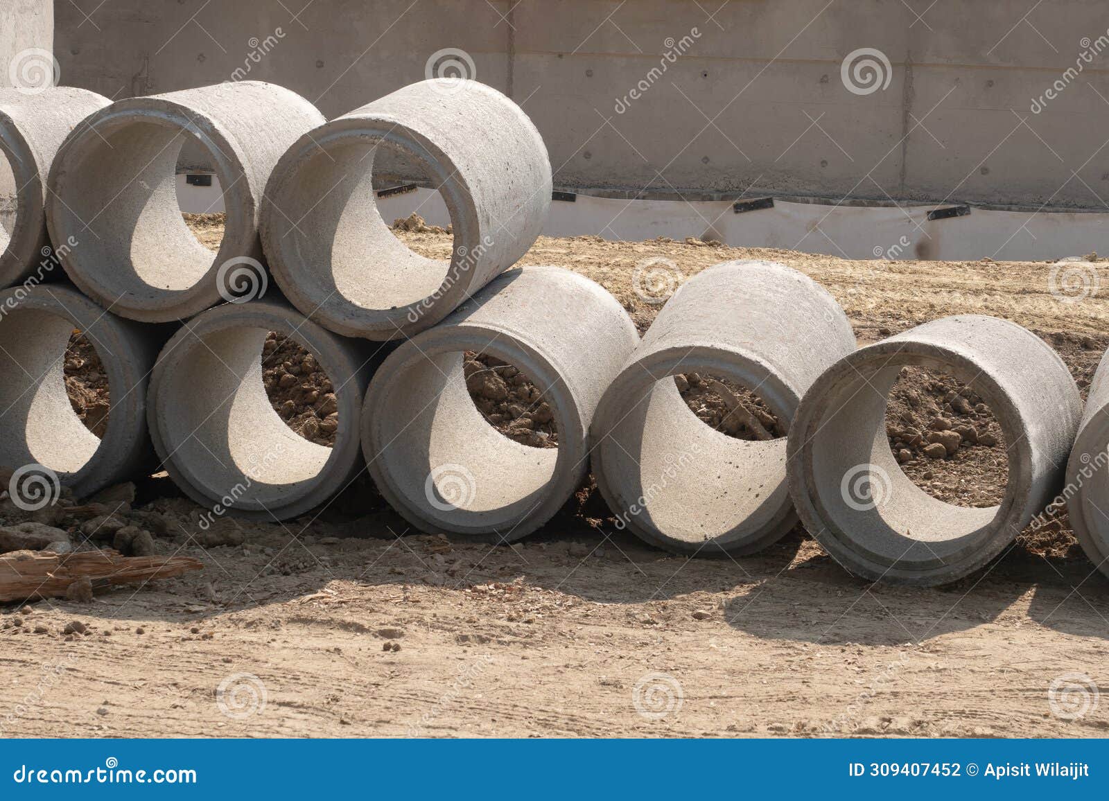 Concrete Tube for Construction in the Nature Background Stock Photo ...