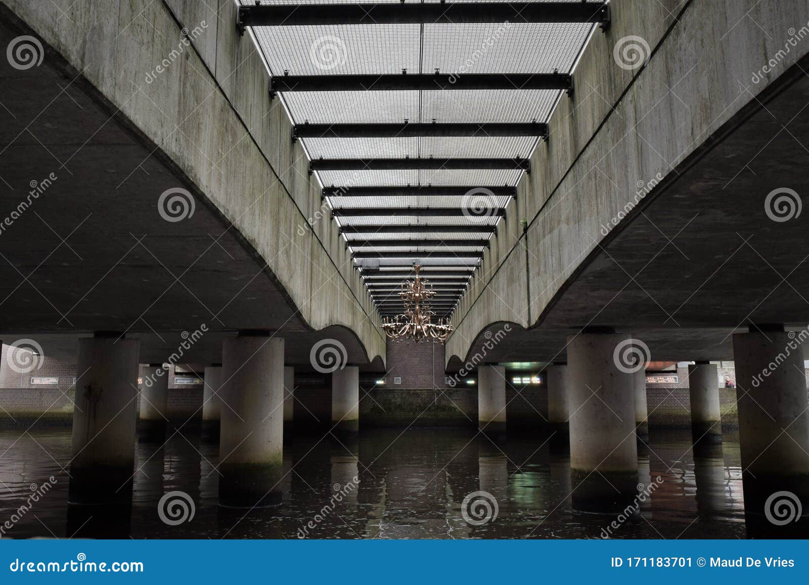 Concrete Viaduct Construction Reflecting in the Water Stock Image ...