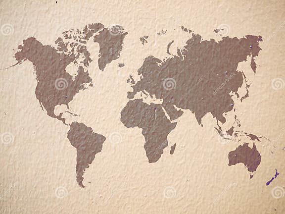 Brown Color World Map on Concrete Wall Background Stock Image - Image ...