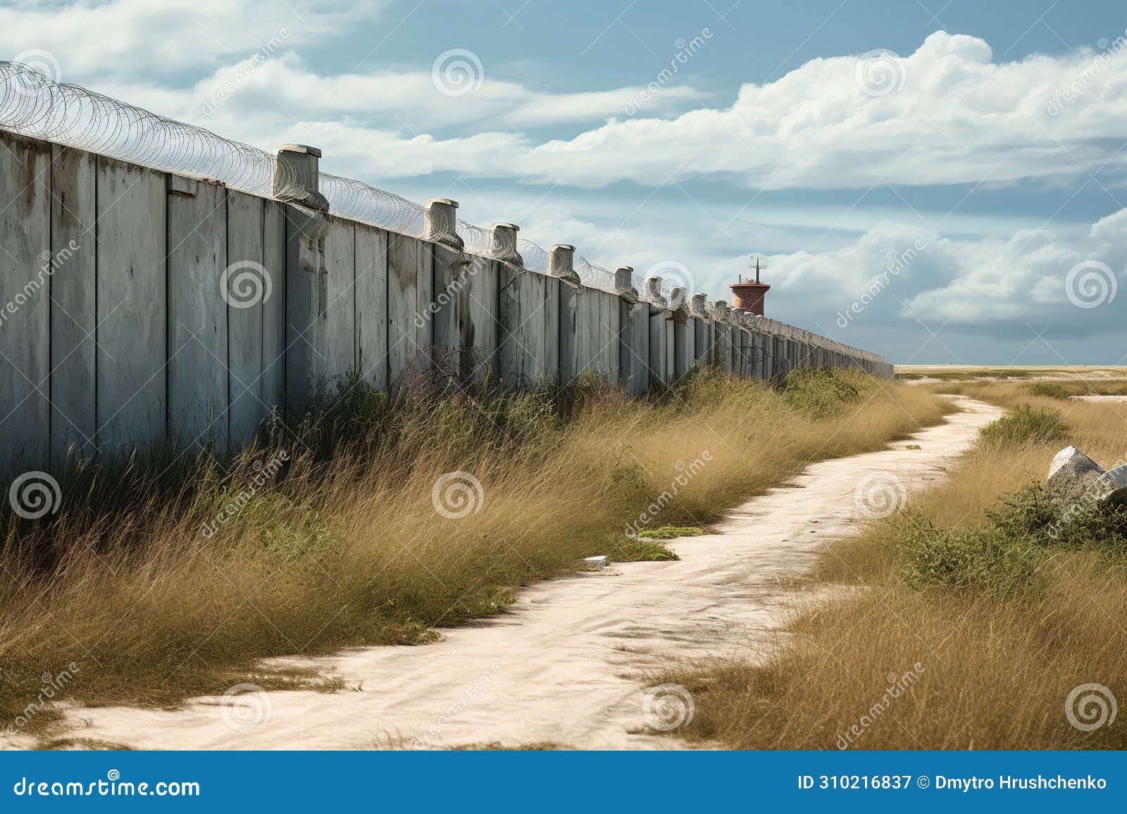 A Concrete Wall with Barbed Wire, Marking the Border between Two ...