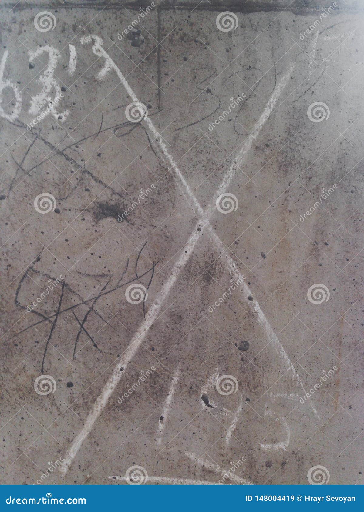 The Concrete Wall on it is Chalked Out the Numbers and Lines Stock ...