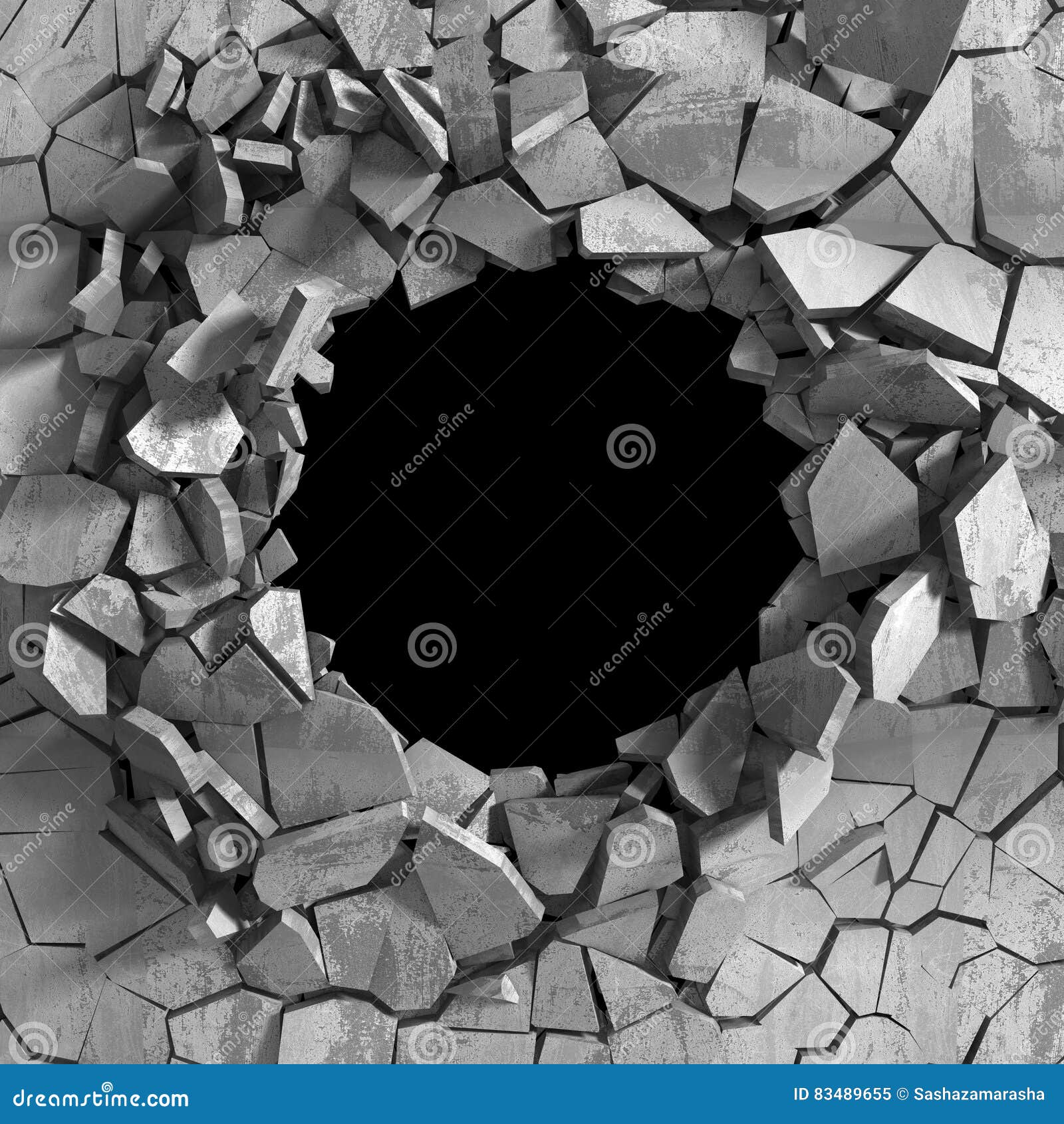Concrete Wall Crashed. Demolition Explosion Hole Stock Illustration ...
