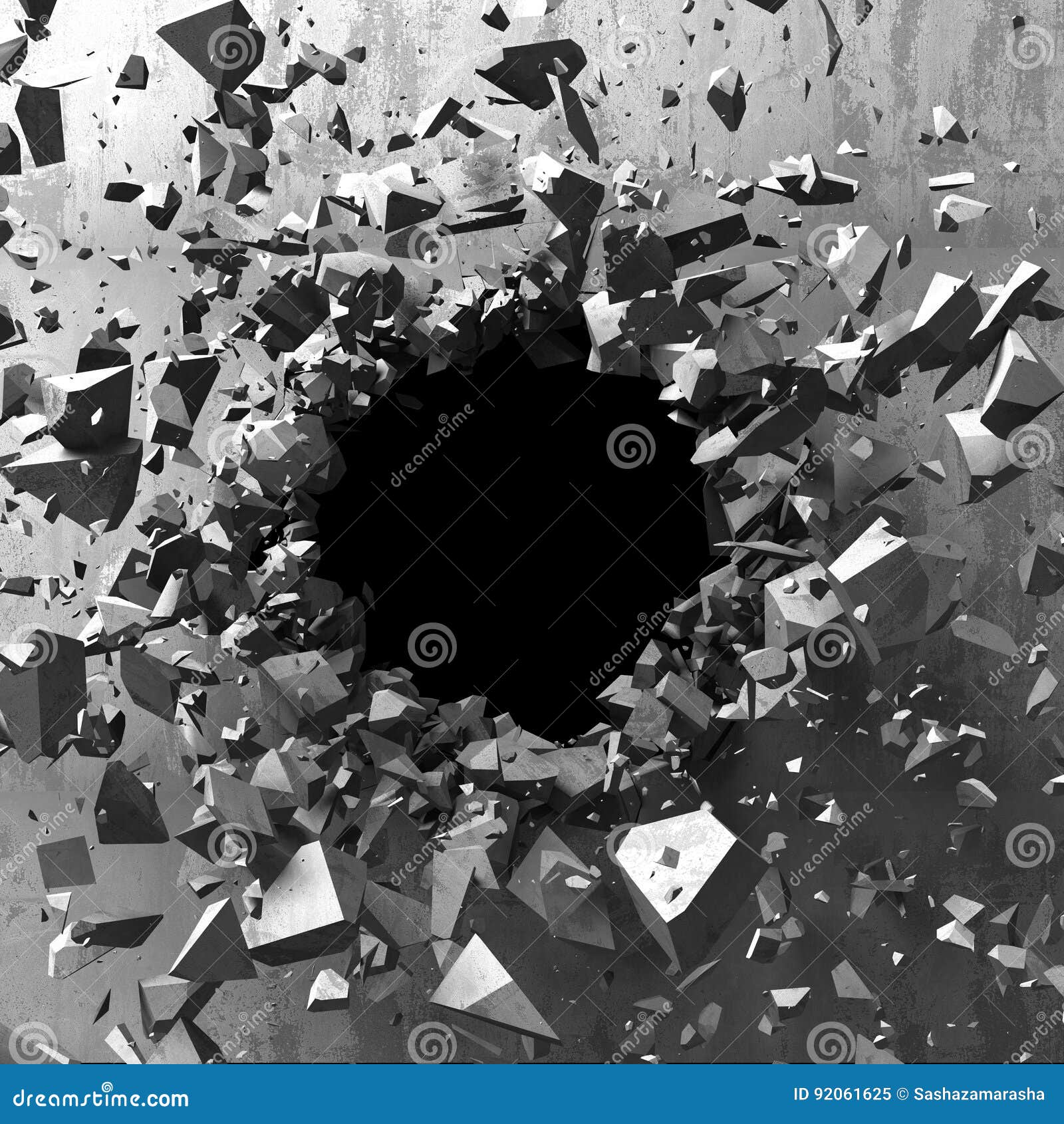 Concrete Wall Crashed. Demolition Explosion Hole Stock Image - Image of ...