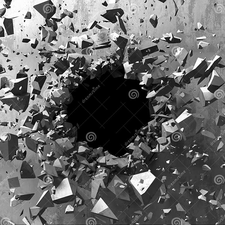 Concrete Wall Crashed. Demolition Explosion Hole Stock Image - Image of ...