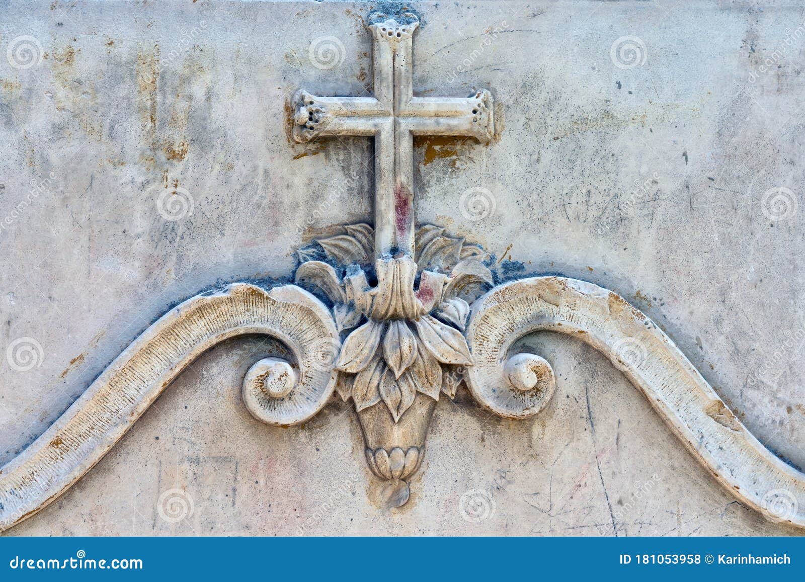 Concrete Wall with Cross and Floral Pattern Stock Photo - Image of ...