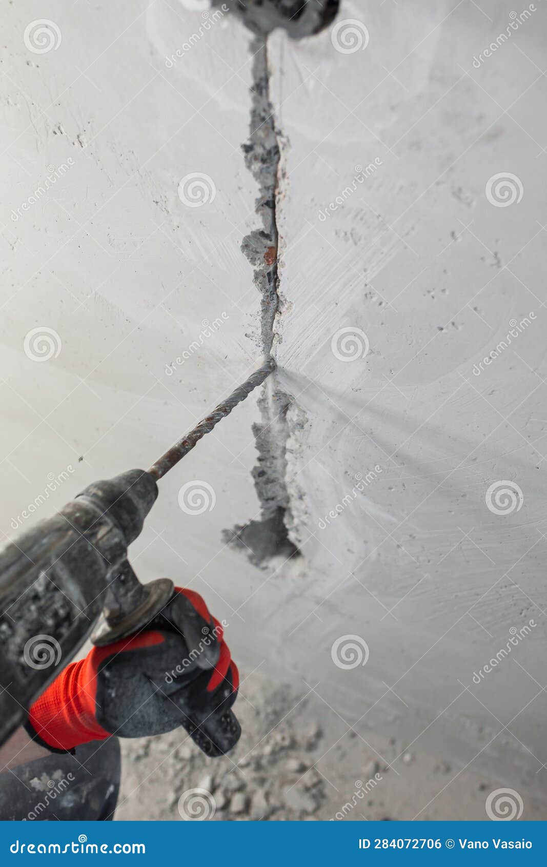 Concrete Wall Cutting and Concealed Wiring during Electrical Work Stock ...