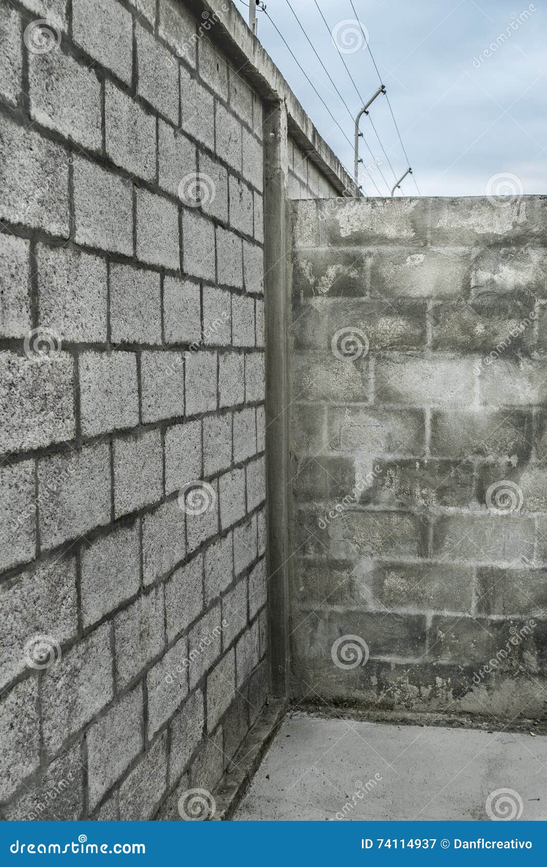 Concrete Wall with Electricty Cables Stock Image - Image of wall, grey ...