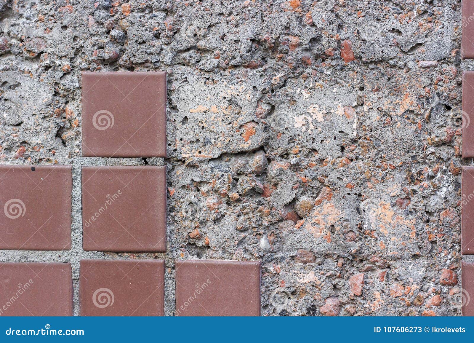 Concrete Wall with Fallen Mosaic Stock Image - Image of broken, bumpy ...