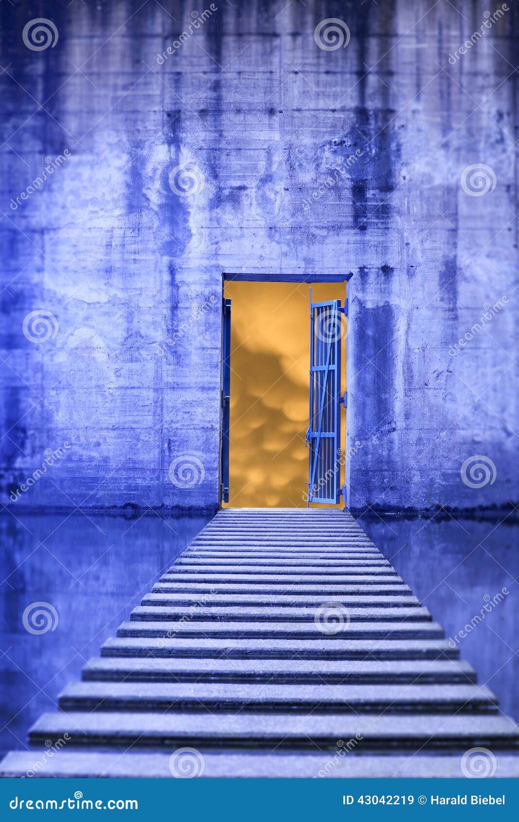 Concrete Wall with Open Gate and Walkway Stock Image - Image of empty ...