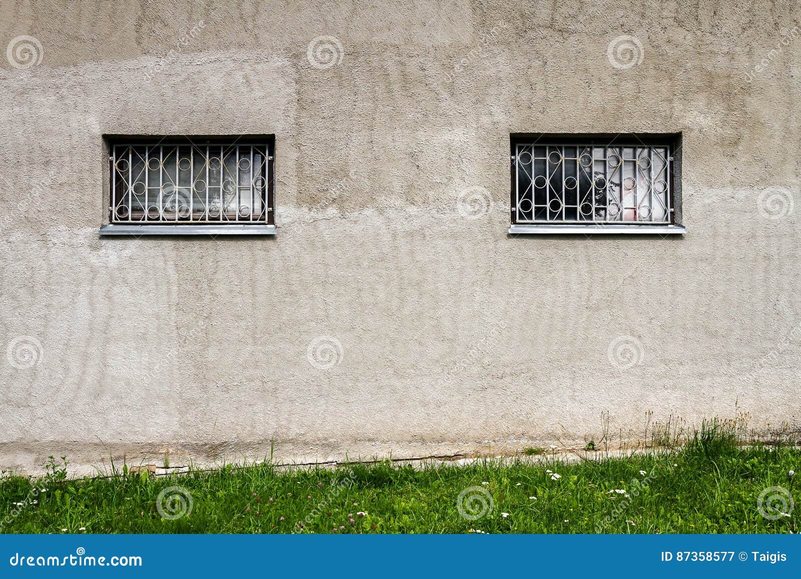 Concrete Wall with Two Windows Stock Image - Image of green, abstract ...