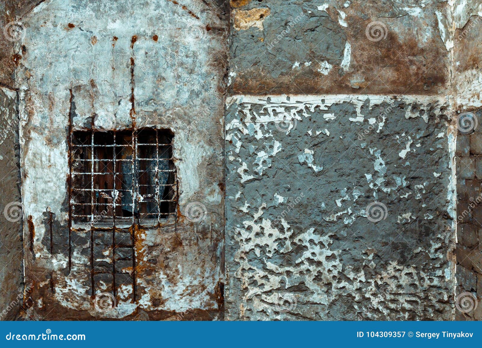 Concrete Wall with Window and Cage, Abstract Texture Stock Image ...
