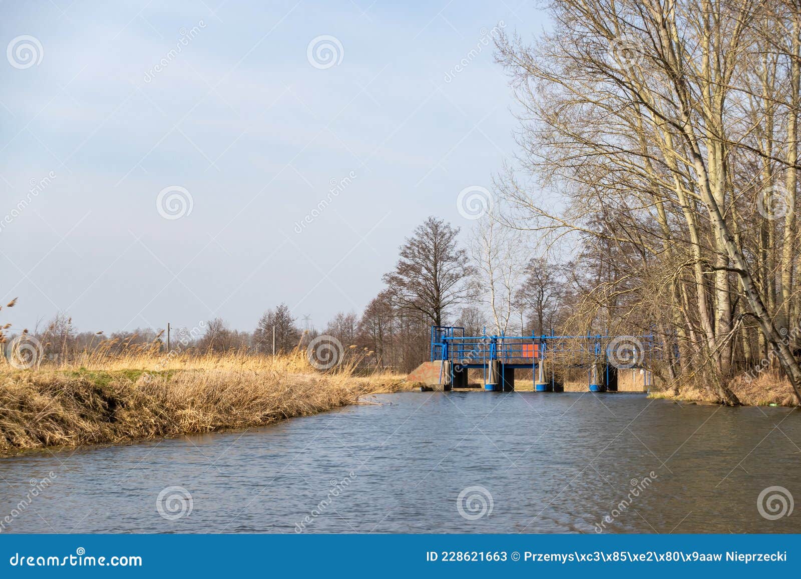 Concrete Weir on a Small River. Stock Image - Image of reservoir ...