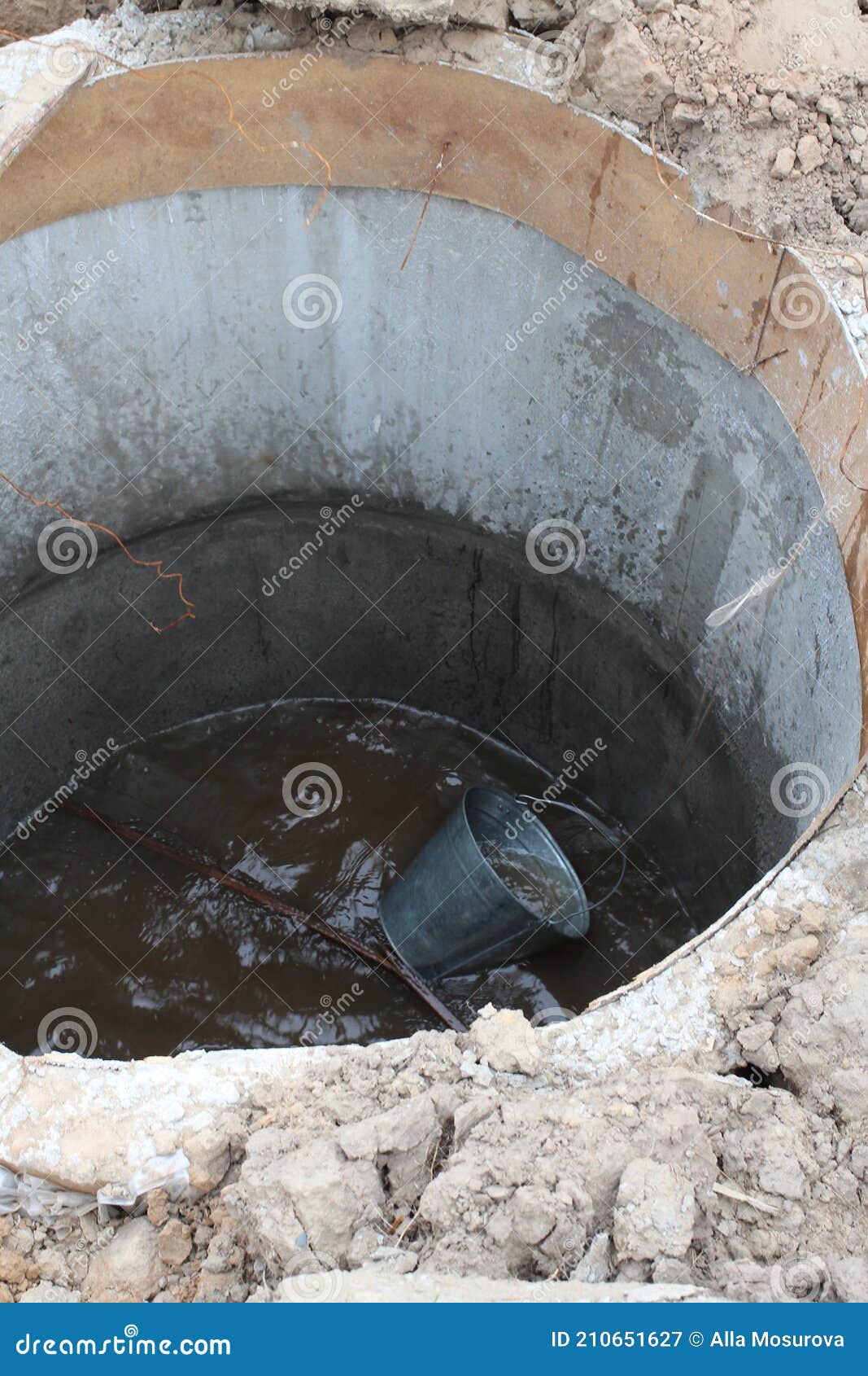 Concrete Well Pit with Water Bucket Floating Stock Image - Image of ...