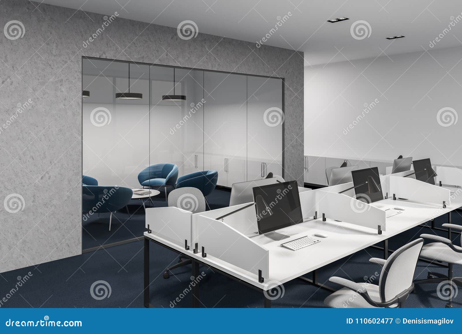 Concrete and White Office Cubicles Stock Illustration - Illustration of ...