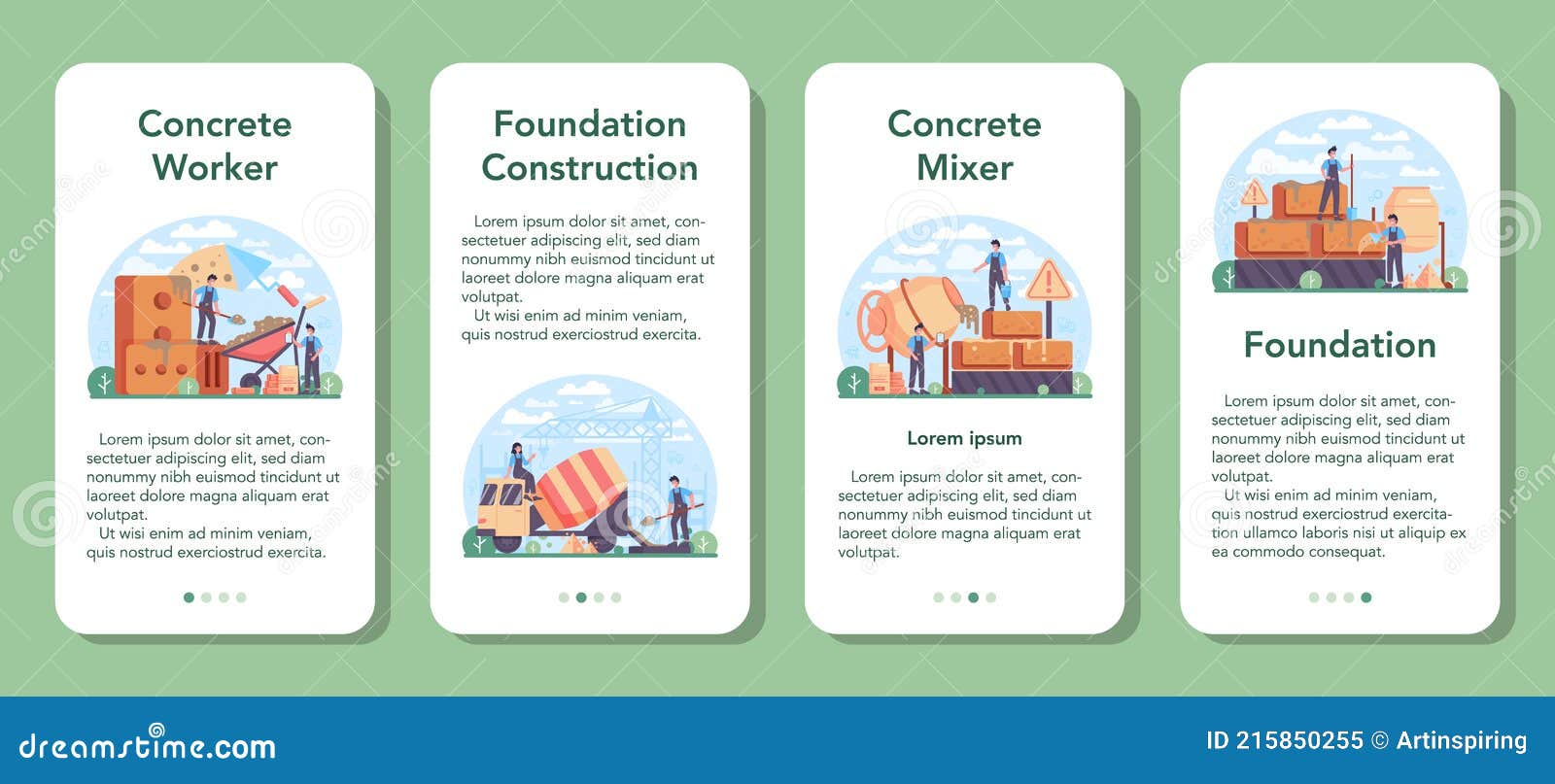 Concrete Worker Mobile Application Banner Set. Professional Builder ...