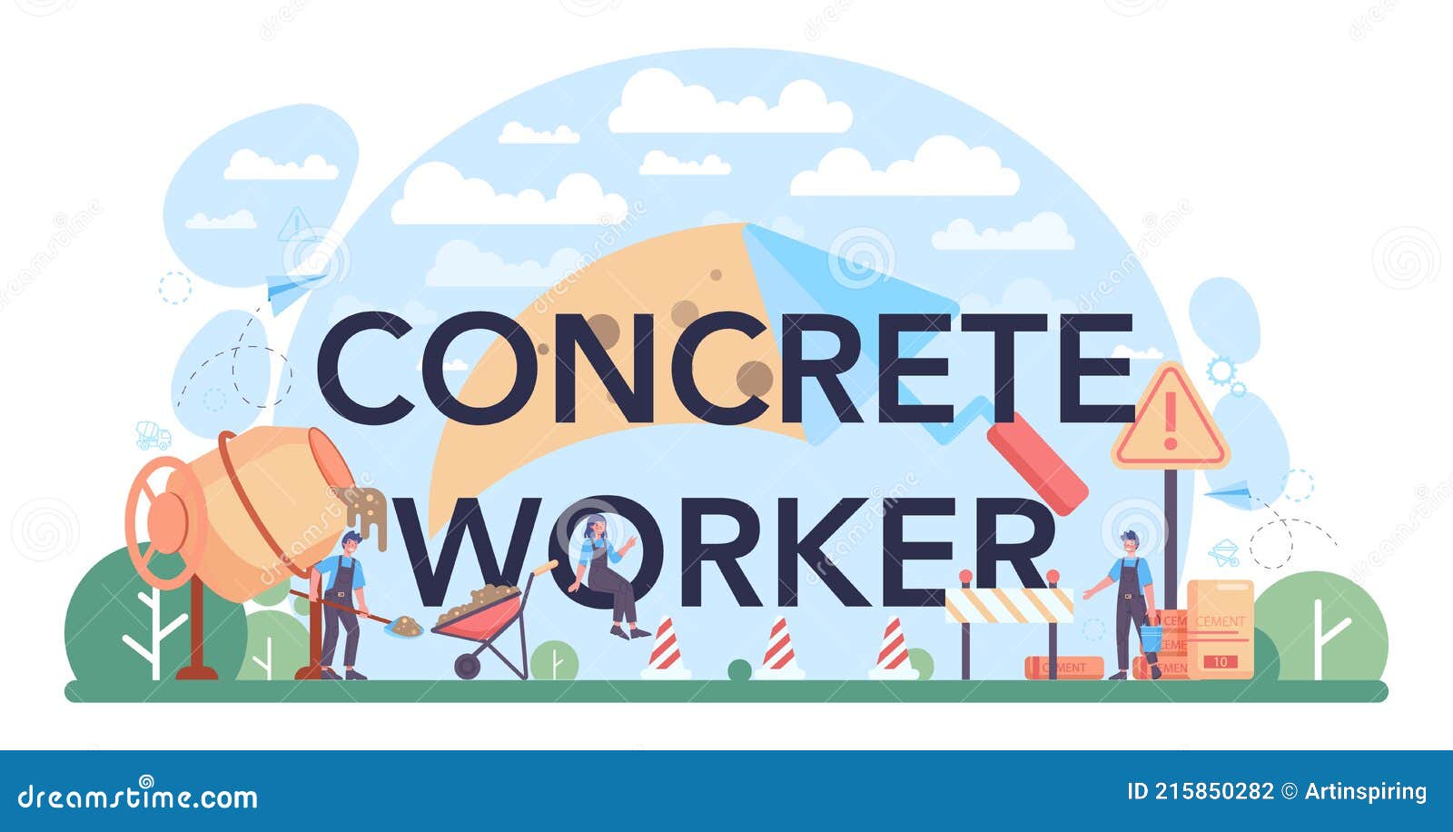 Concrete Worker Typographic Header. Professional Builder Preparing ...