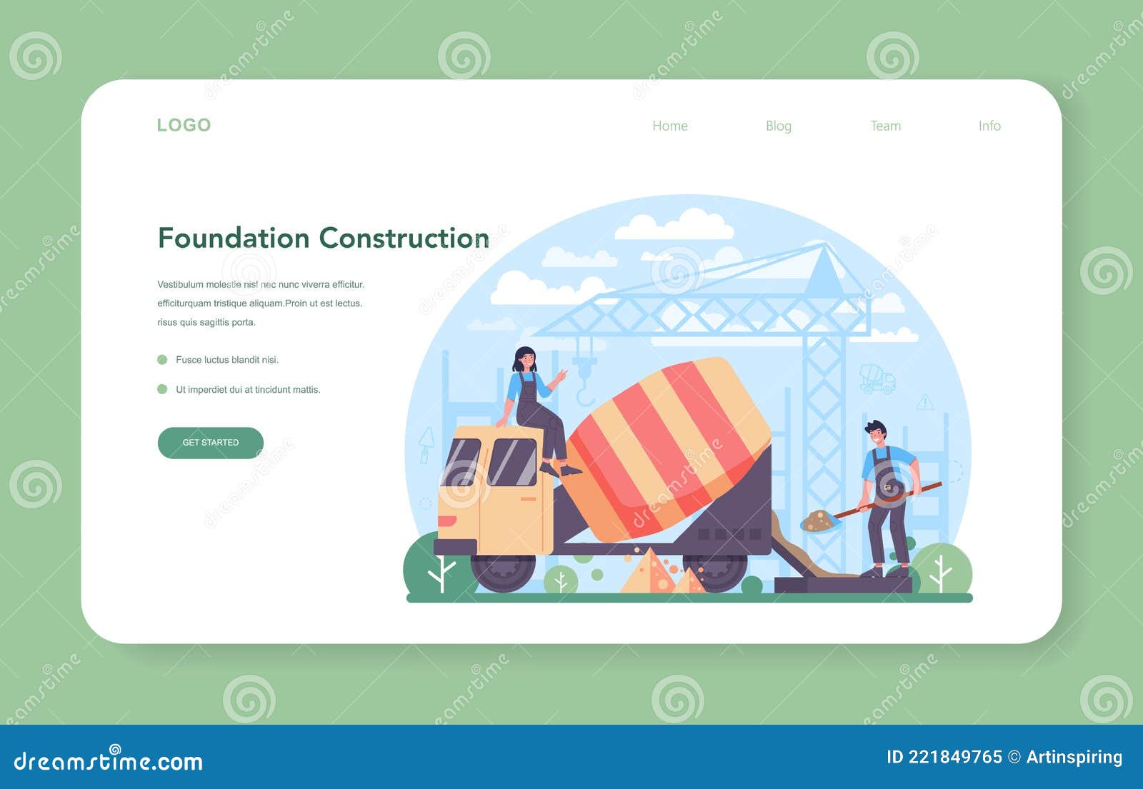 Concrete Worker Web Banner or Landing Page. Professional Builder Stock ...