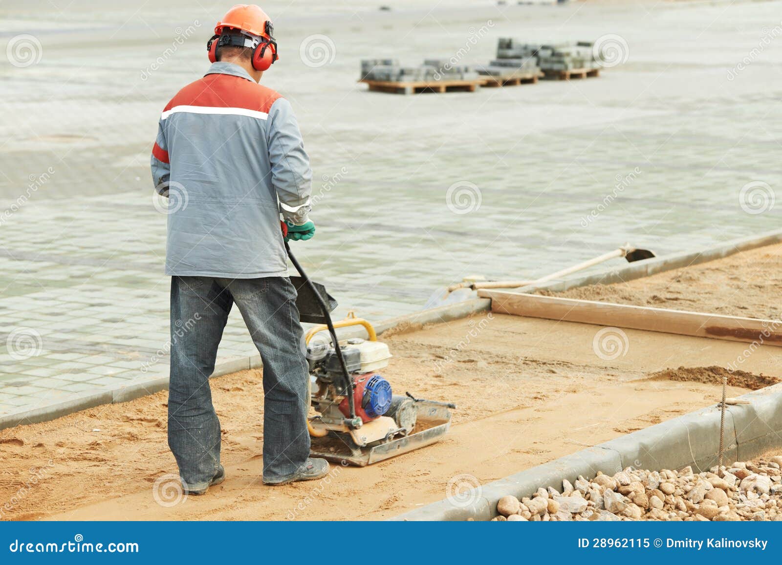 Concrete Worker Work with Compactor Stock Image - Image of machinery ...