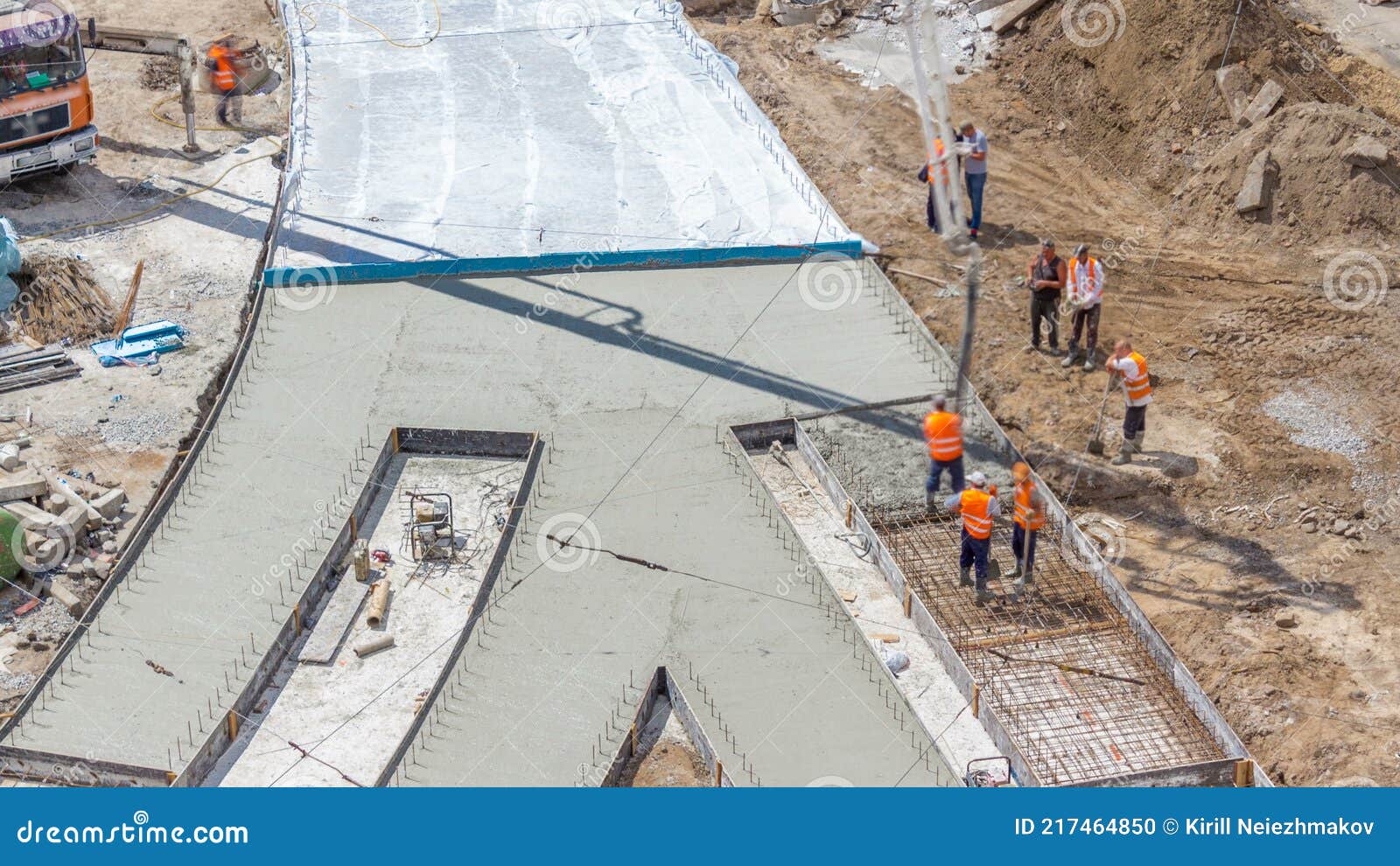 Concrete Works for Road Construction with Many Workers and Concrete ...