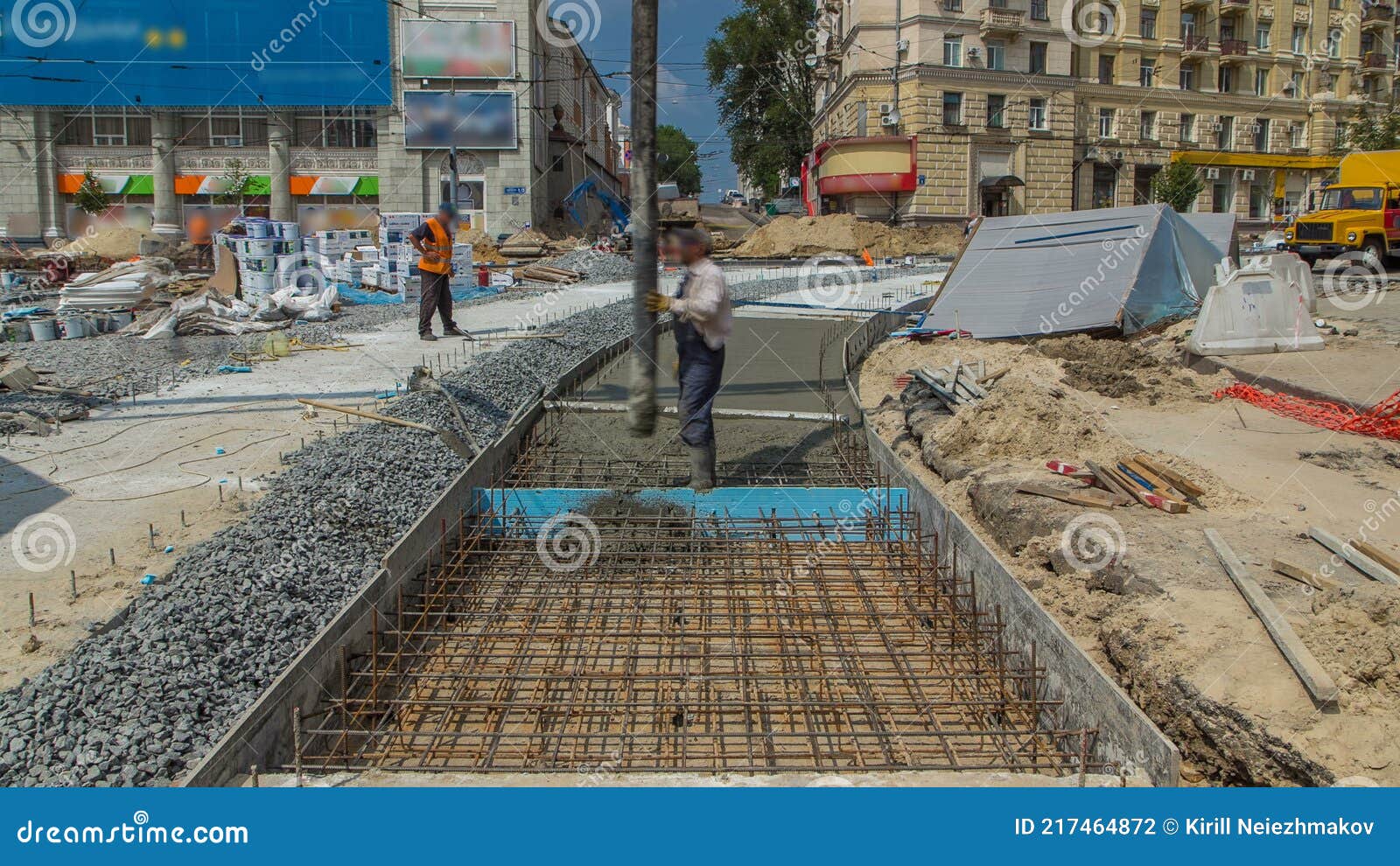 Concrete Works for Road Construction with Many Workers and Concrete ...