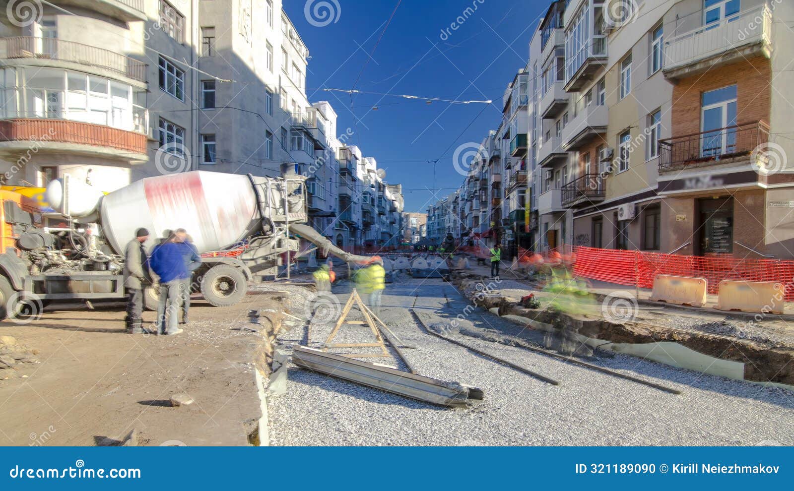 Concrete Works for Road Maintenance Construction Site with Many Workers ...