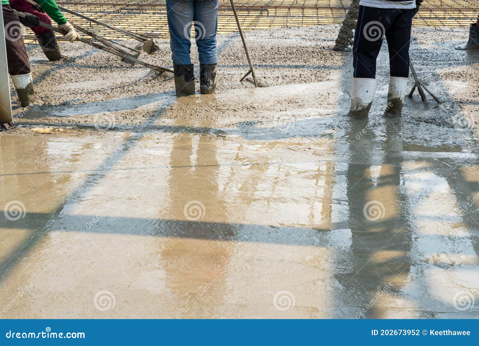 Concreters Adjusting Concrete Mix. Stock Photo - Image of architecture ...