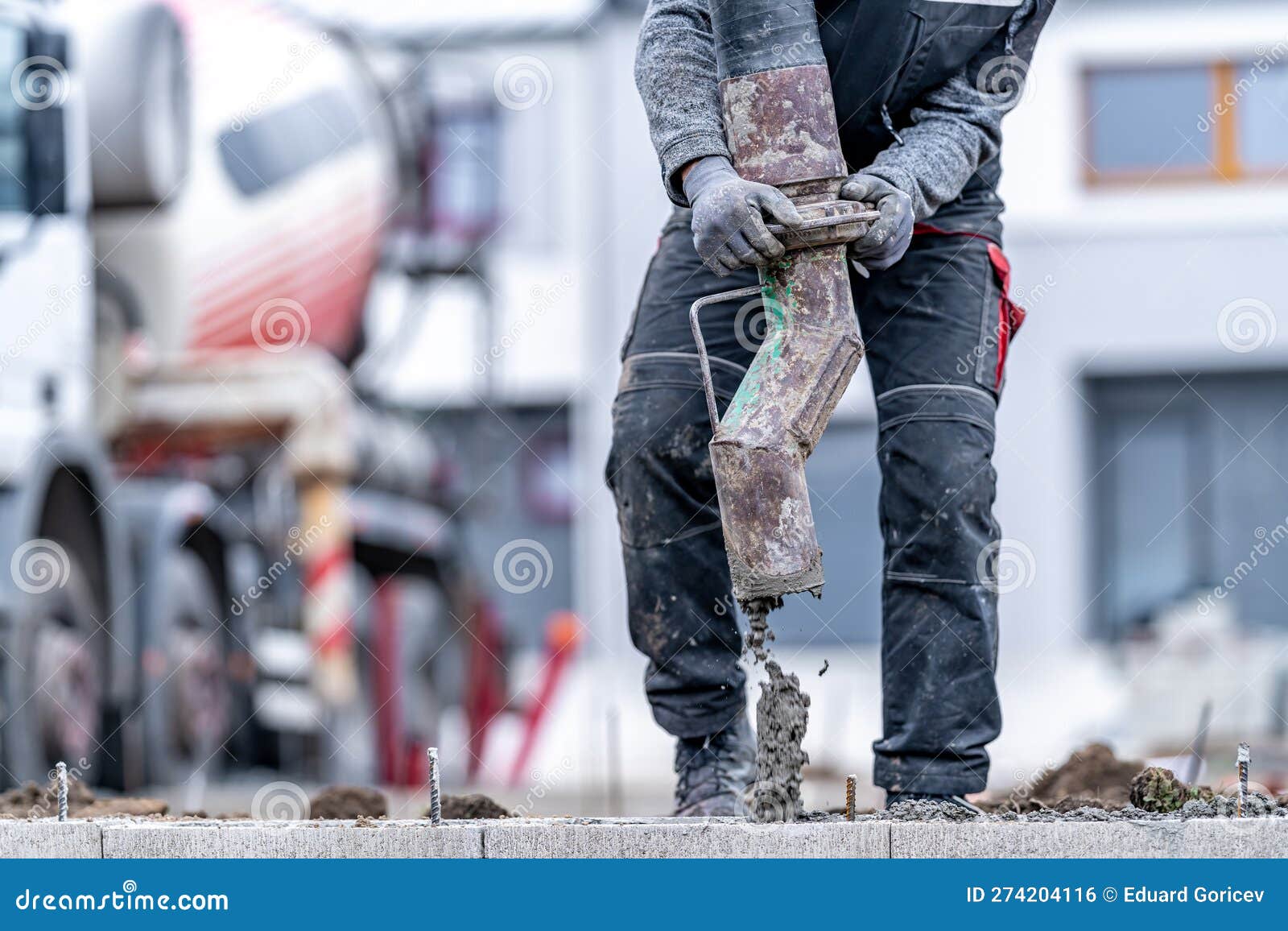 Concreting from the Pipe of the Cement Mixing Car Stock Photo - Image ...