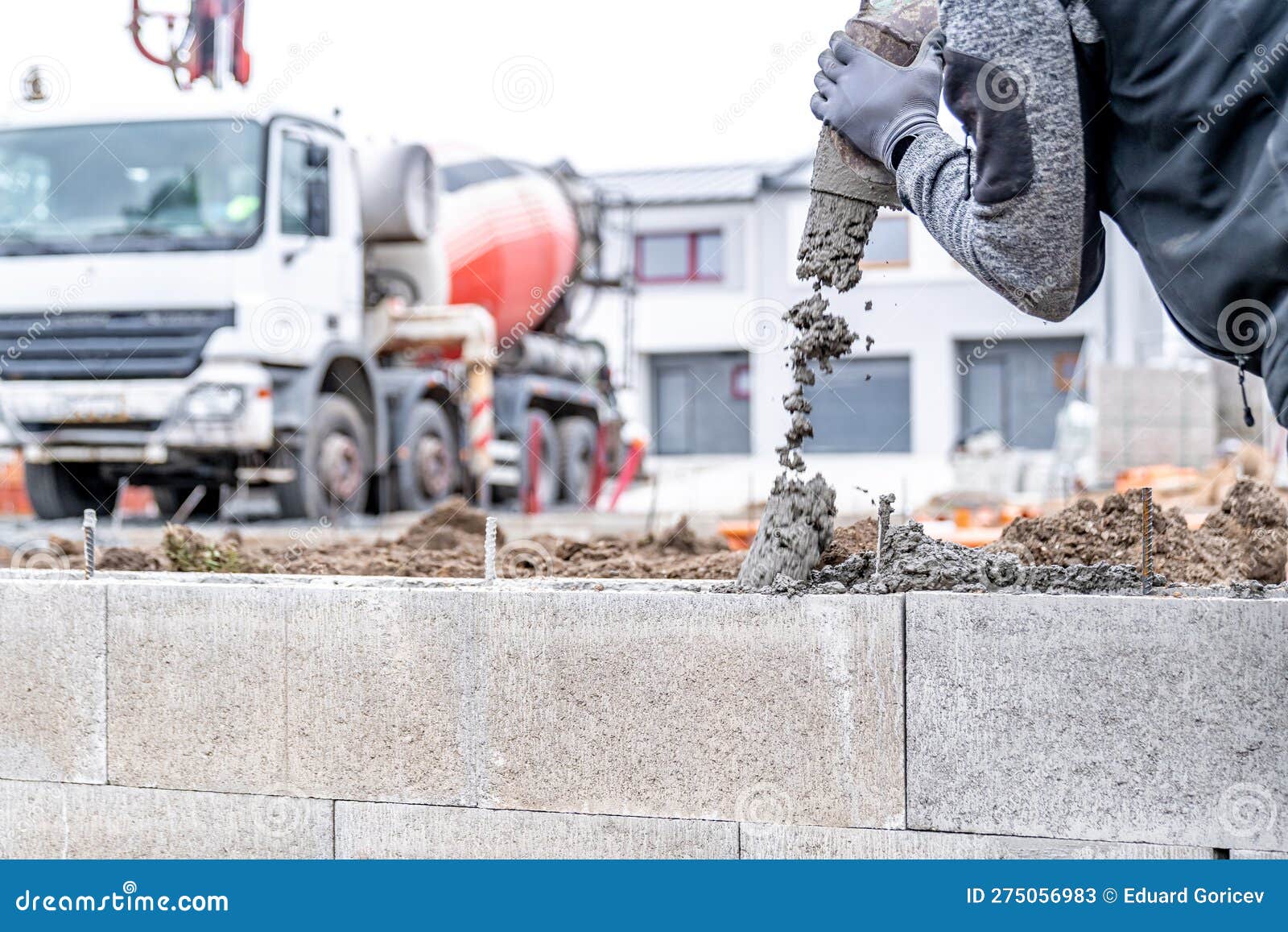 Concreting from the Pipe of the Cement Mixing Car Stock Image - Image ...
