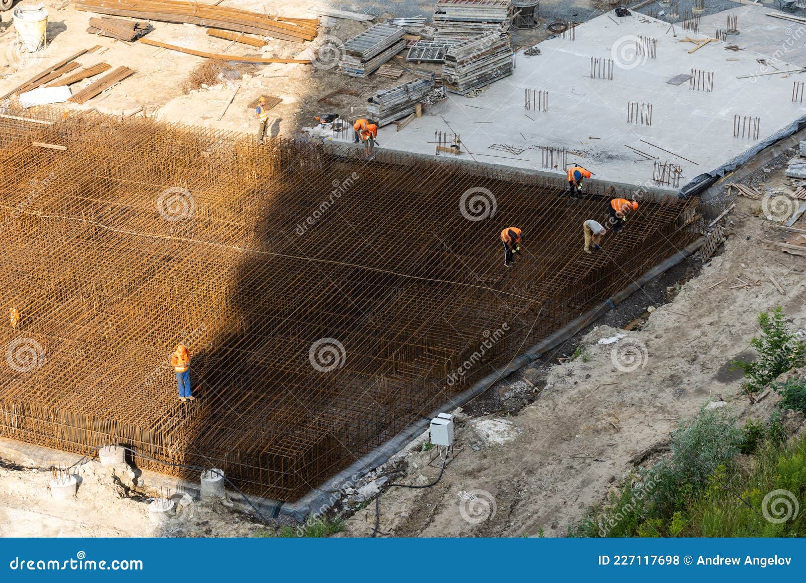 Concreting Work: Construction Site Worker during Concrete Pouring into ...