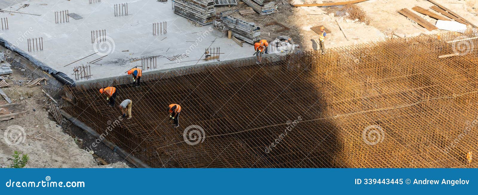 Concreting Work: Construction Site Worker During Concrete Pouring Into ...