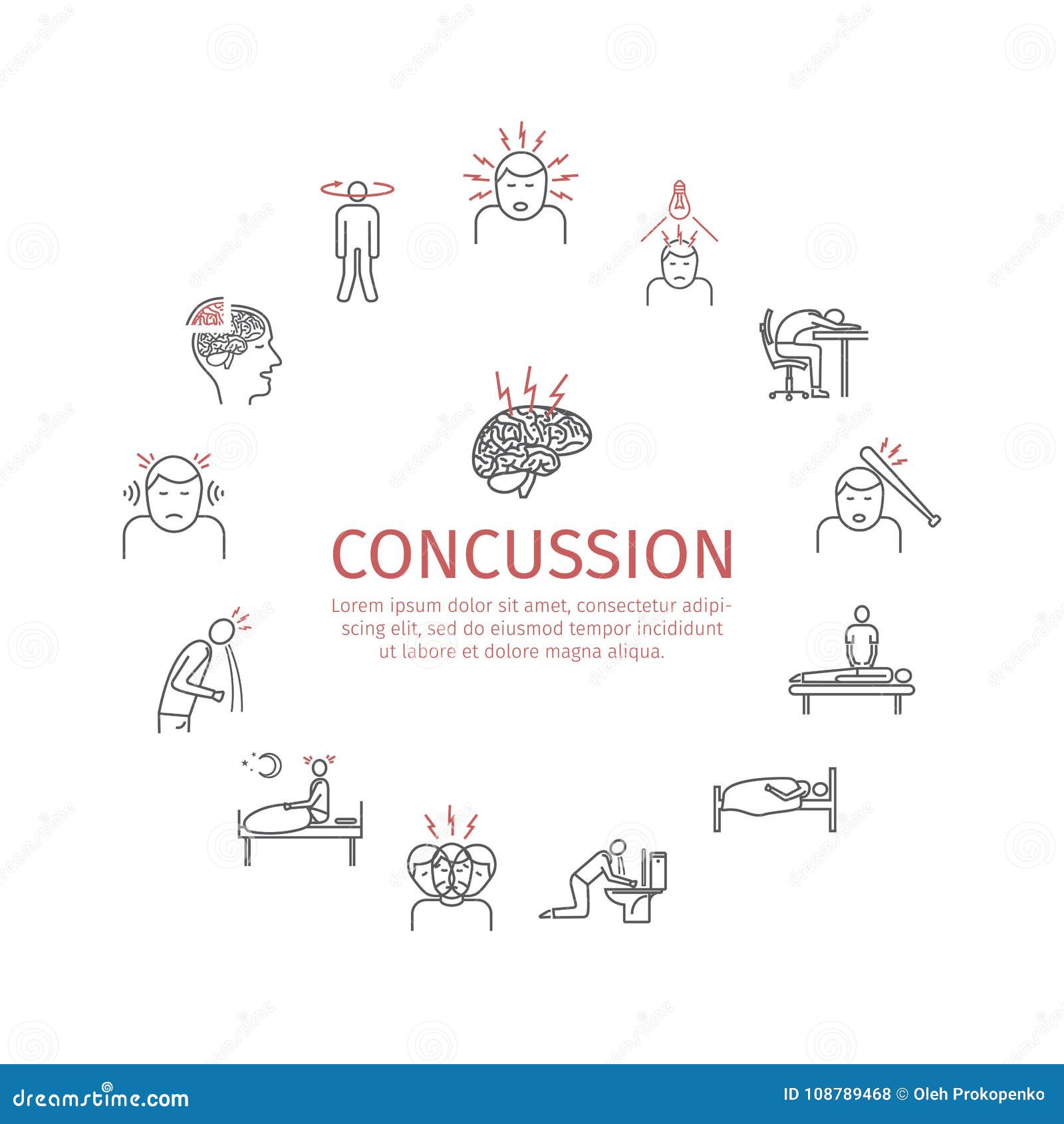 Concussion. Symptoms, Treatment. Line Icons Set. Vector Signs for Web ... Concussion. Symptoms, Treatment. Line Icons Set. Vector Signs for Web ...