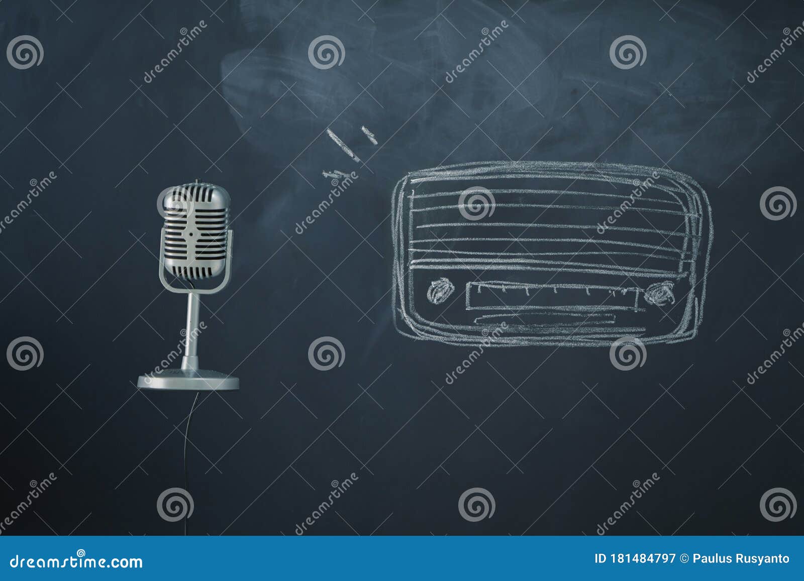 Condenser Mic with Its Cable and Hand Drawn Radio Stock Image - Image ...