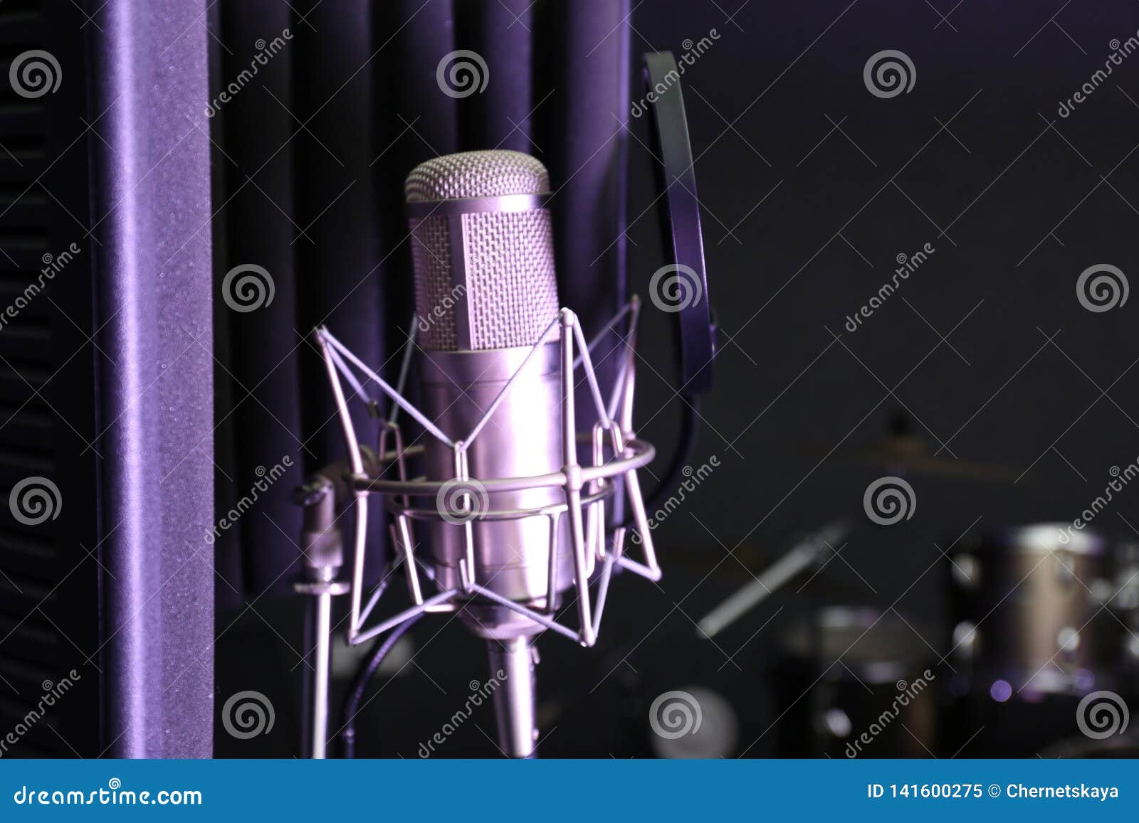 Condenser Microphone in Modern Recording Studio. Stock Image - Image of ...
