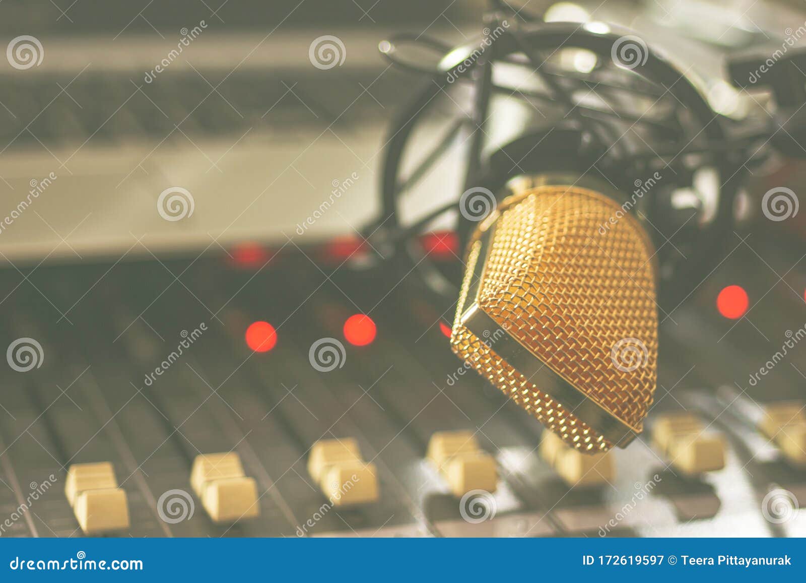 Condenser Microphone on a Stand Attached To a Table in a Professional ...