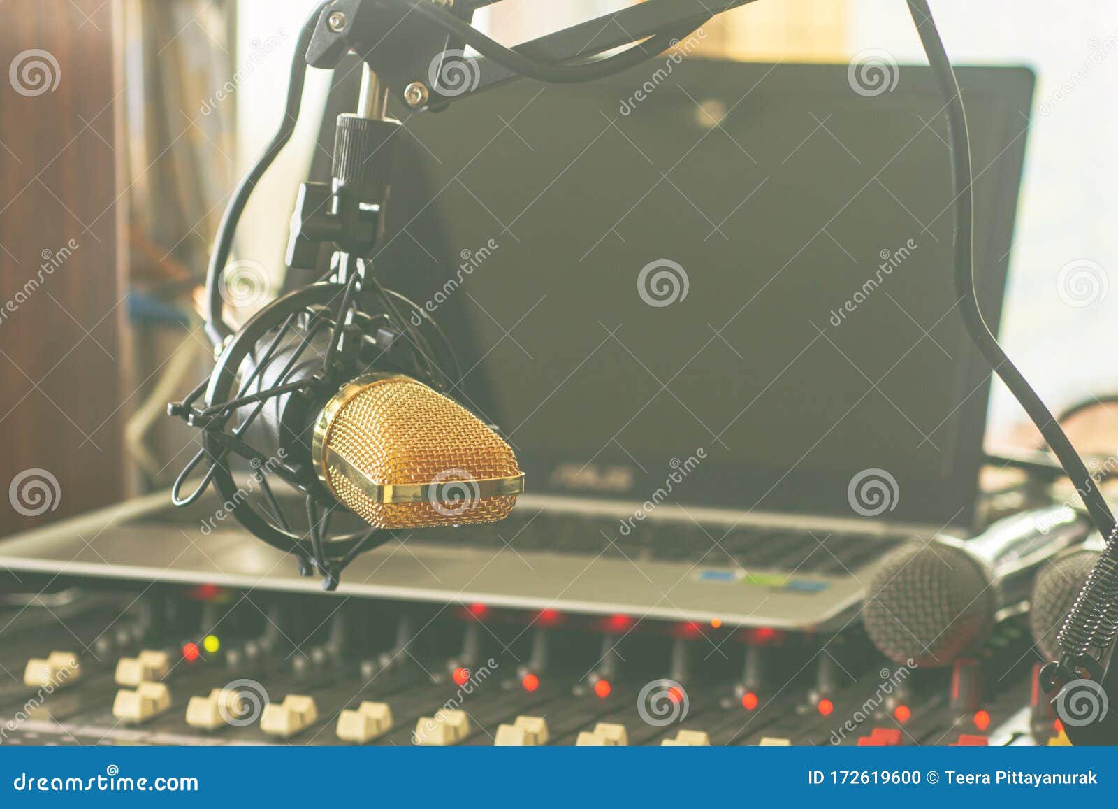 Condenser Microphone on a Stand Attached To a Table in a Professional ...
