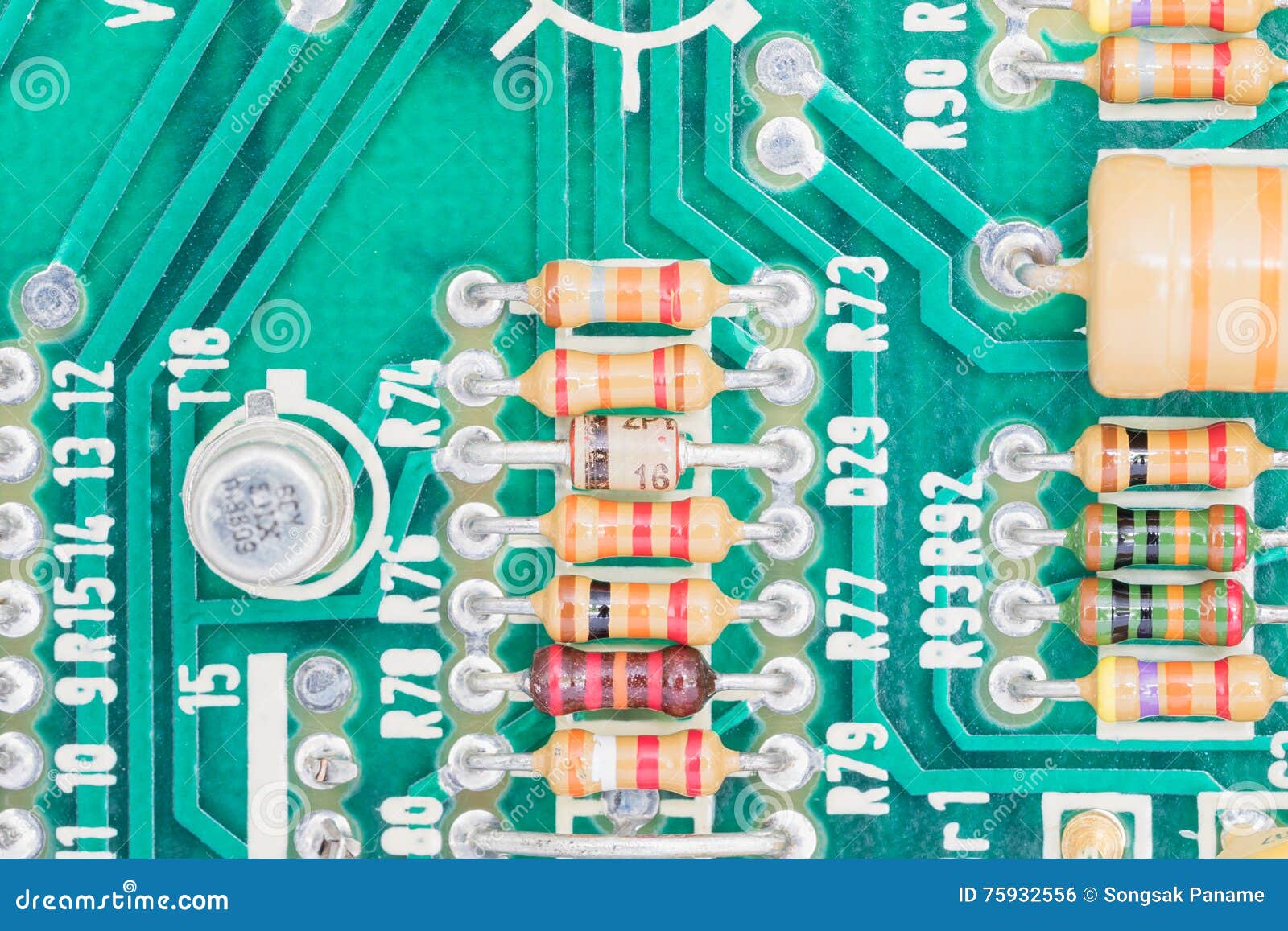 Condensers and Resistor Assembly on the Circuit Board Stock Photo ...