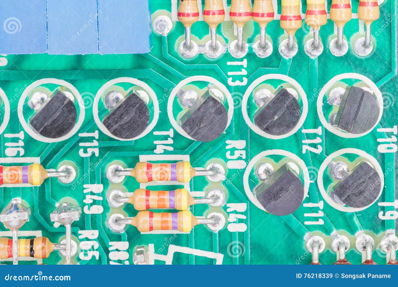 Condensers And Resistor Assembly On The Circuit Board Stock Photo ...