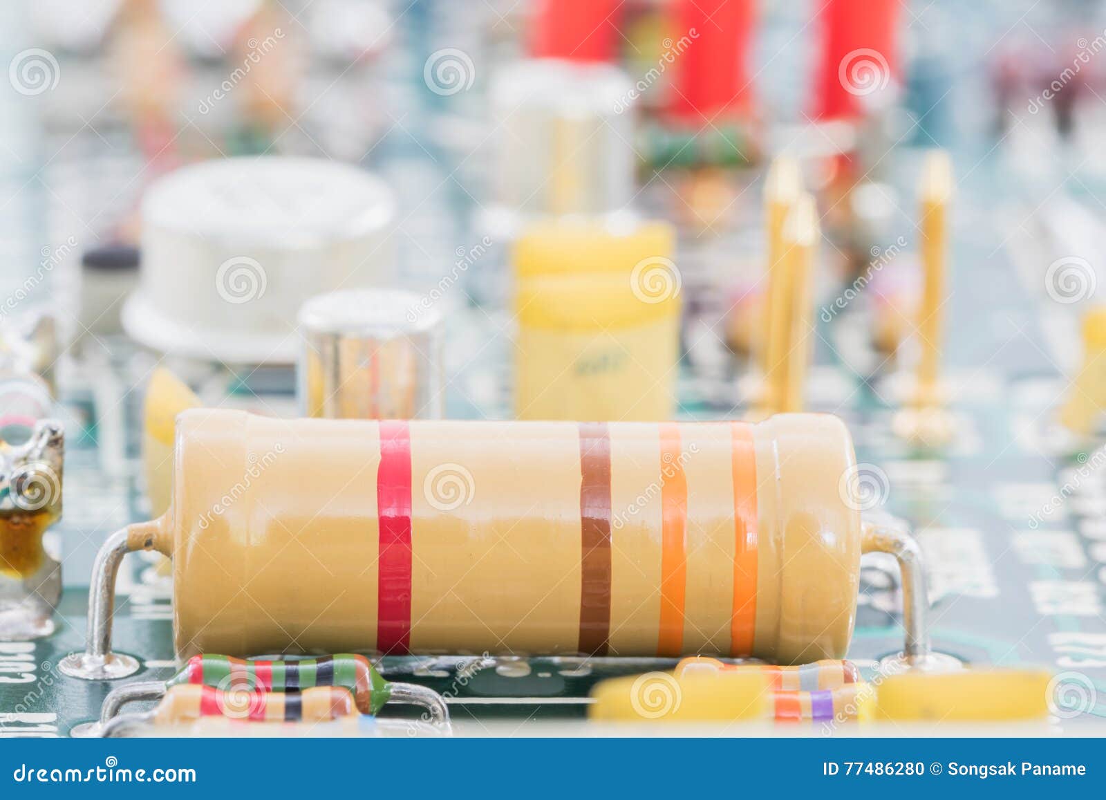 Condensers and Resistor Assembly on the Circuit Board Stock Photo ...
