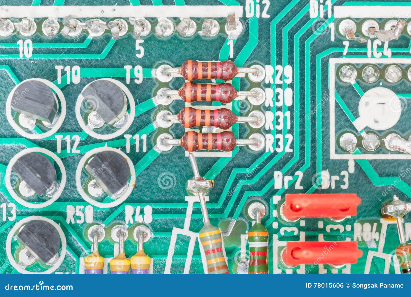 Condensers and Resistor Assembly on the Circuit Board Stock Photo ...