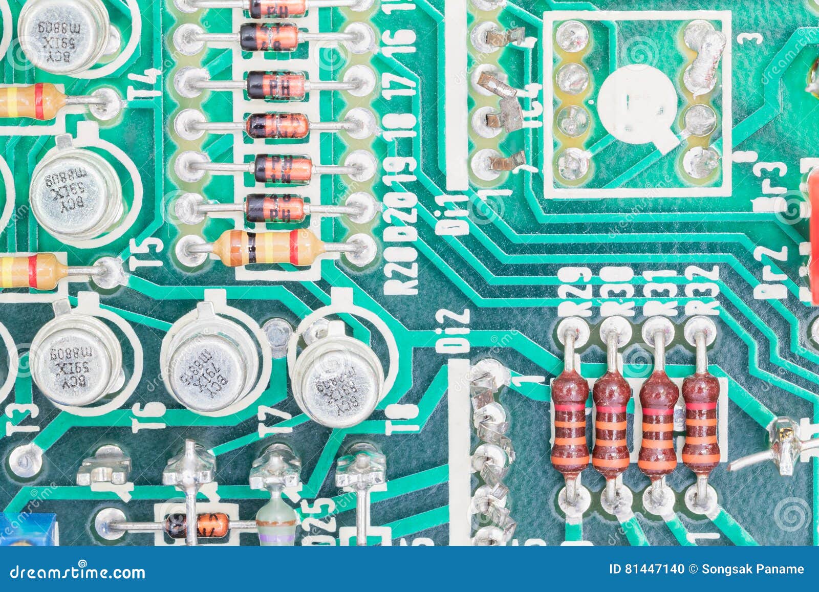 Condensers And Resistor Assembly On The Circuit Board Stock Photo ...