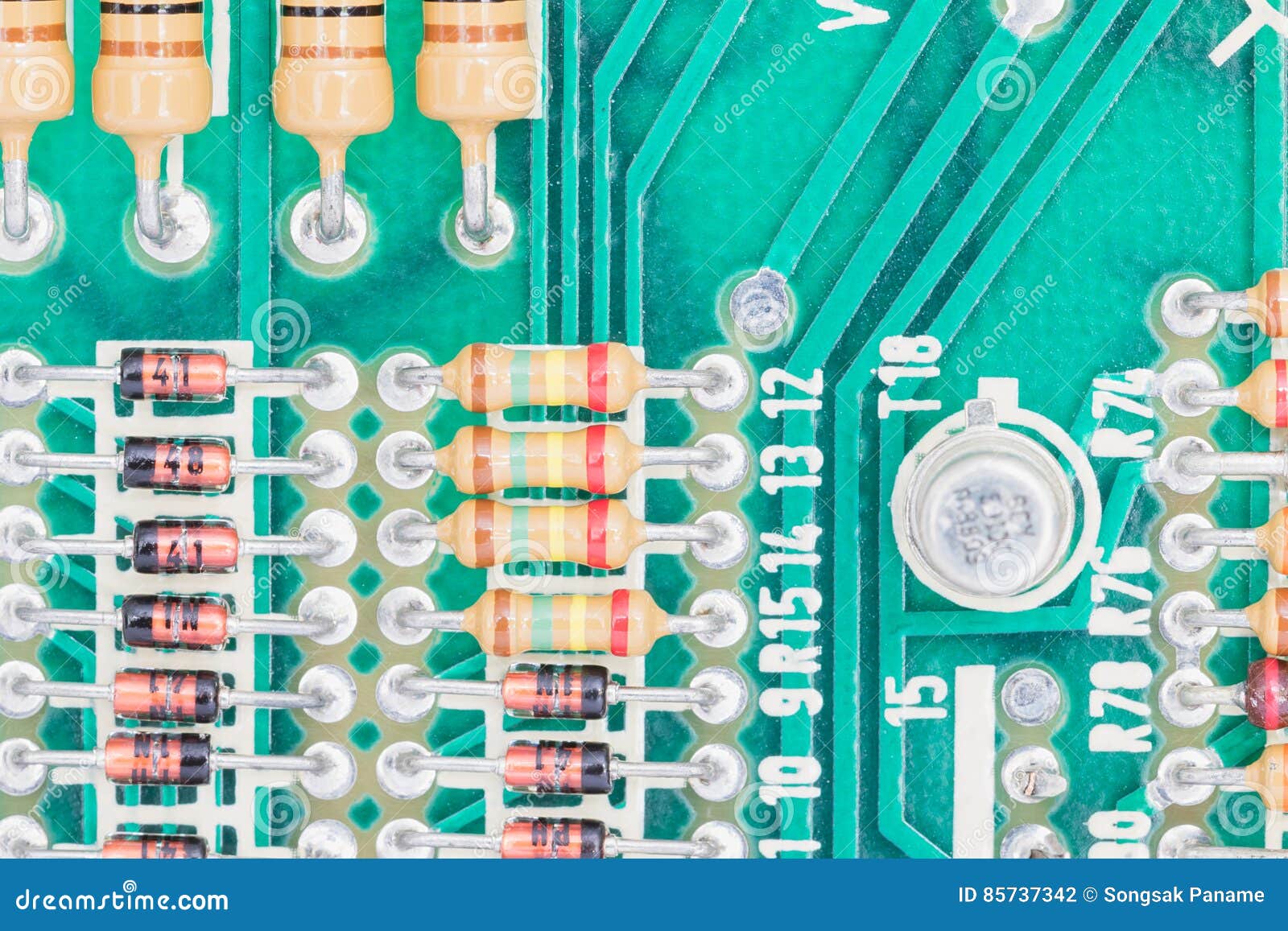 Condensers And Resistor Assembly On The Circuit Board Stock Photo ...
