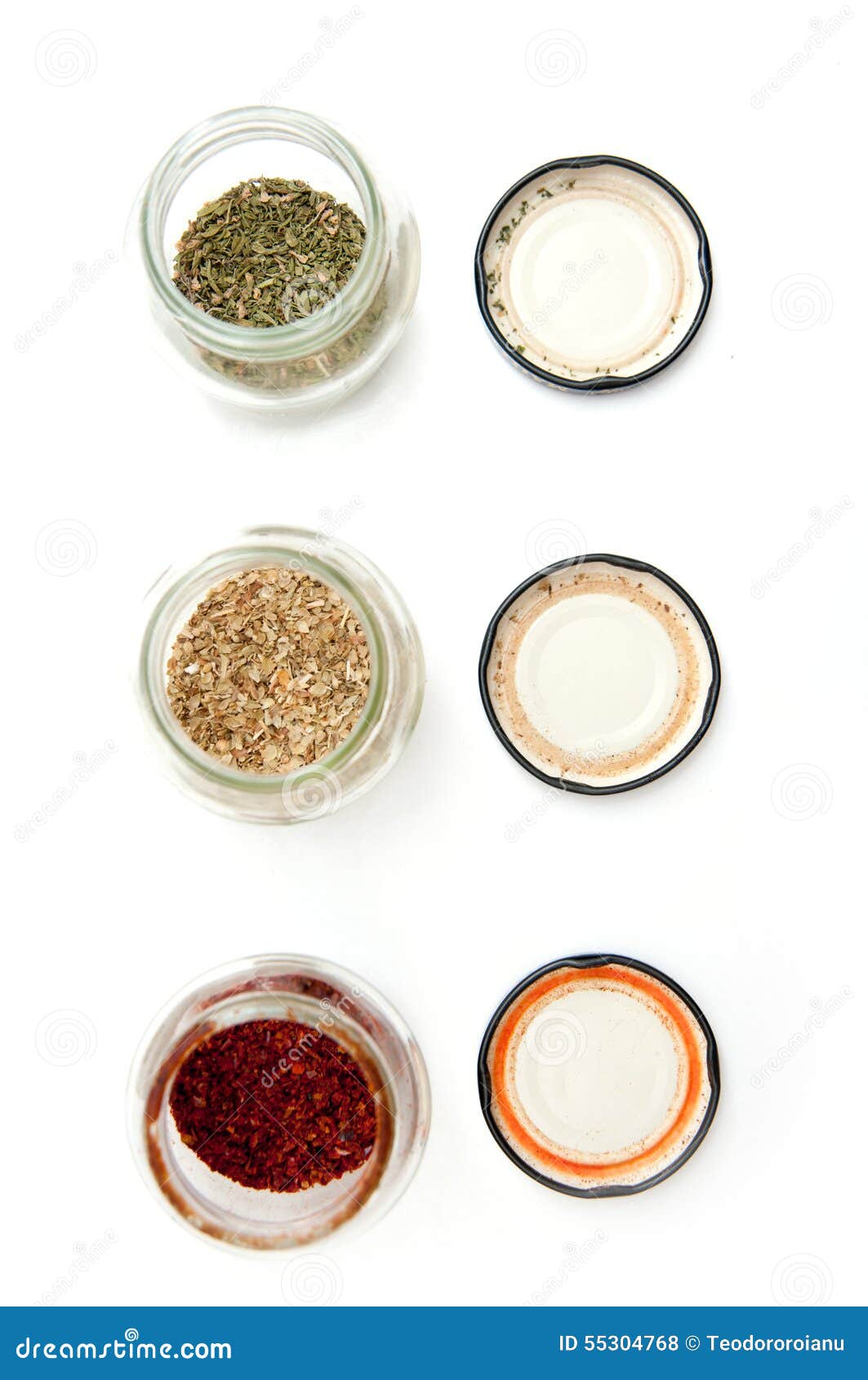 Condiments jars on white stock photo. Image of arranged - 55304768